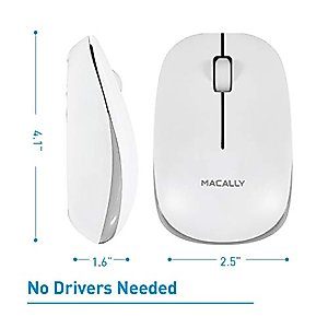 Macally 2.4G USB Wireless Mouse for Laptop and Desktop Computer, Comfortable and Long Range Computer Mouse - Cordless Mouse for Mac, Apple MacBook Pro/Air, Chromebook, or Windows PC - White