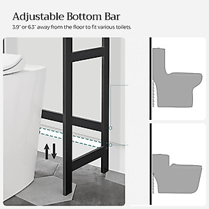 SONGMICS Over-The-Toilet Storage, 3-Tier Bathroom Organizer Over Toilet with Adjustable Shelves, Hooks, Bamboo, Freestanding Space Saver Bathroom Shelves, Rustic Brown and Ink Black UBTS012B01