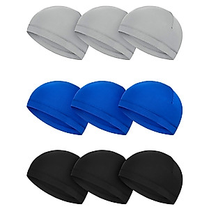 SATINIOR 9 Pieces Skull Caps Helmet Liner Running Hats Sweat Wicking Hats Cycling Caps for Men Women (Grey, Dark Blue, Black)