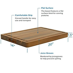 Viking Culinary Reversible Butcher Block Prep and Carving Board, 20 Inch, Includes 3 Built-In Compartments & Juice Groove, Crafted from Acacia Wood