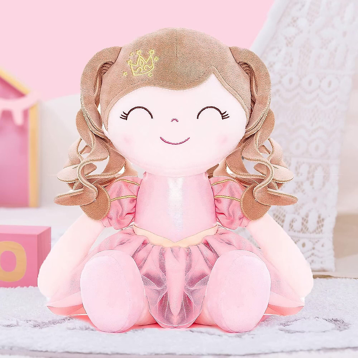 Gloveleya Dolls Baby Girl Gifts Soft Plush Doll Pink Crown Princess 14"