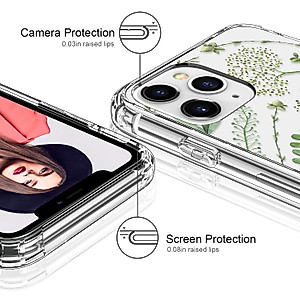 ICEDIO for iPhone 11 Pro Case with Screen Protector,Clear with Green Leaves Floral Flower Fashionable Patterns for Girls Women,Slim Fit Acrylic Cover Protective Phone Case for iPhone 11 Pro 5.8"
