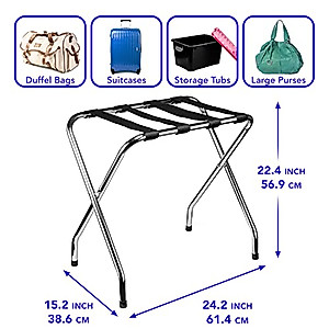 USTECH X-Shape Single Tier Foldable Sturdy Luggage Rack with Nylon Straps & Rubber Feet for Added Stability | Metal Stand Shoe Rack for Guest Room Storage | Perfect for Small Spaces