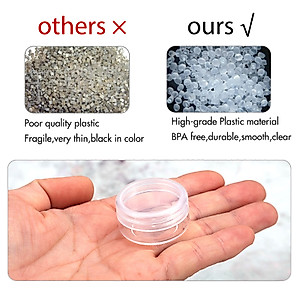 ZEJIA 3 Gram Sample Containers with Lids, 75Pack Tiny Sample Jars with Labels, Mini Plastic Cosmetic Containers for Beauty Products, Lip Balms, Lotion, Powder (Clear Lids)