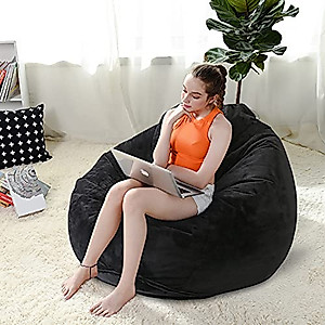 MFTEK Bean Bag Chair Cover(No Filling), Large Washable Soft Velvet Bean Bag, Stuffed Animal Storage or Memory Foam for Kid Adults, 35’’×35’’×43’’ (Black)