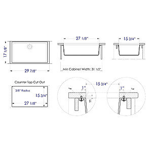ALFI brand AB3020UM-W Undercount Single Bowl Granite Composite Kitchen Sink, 30", White