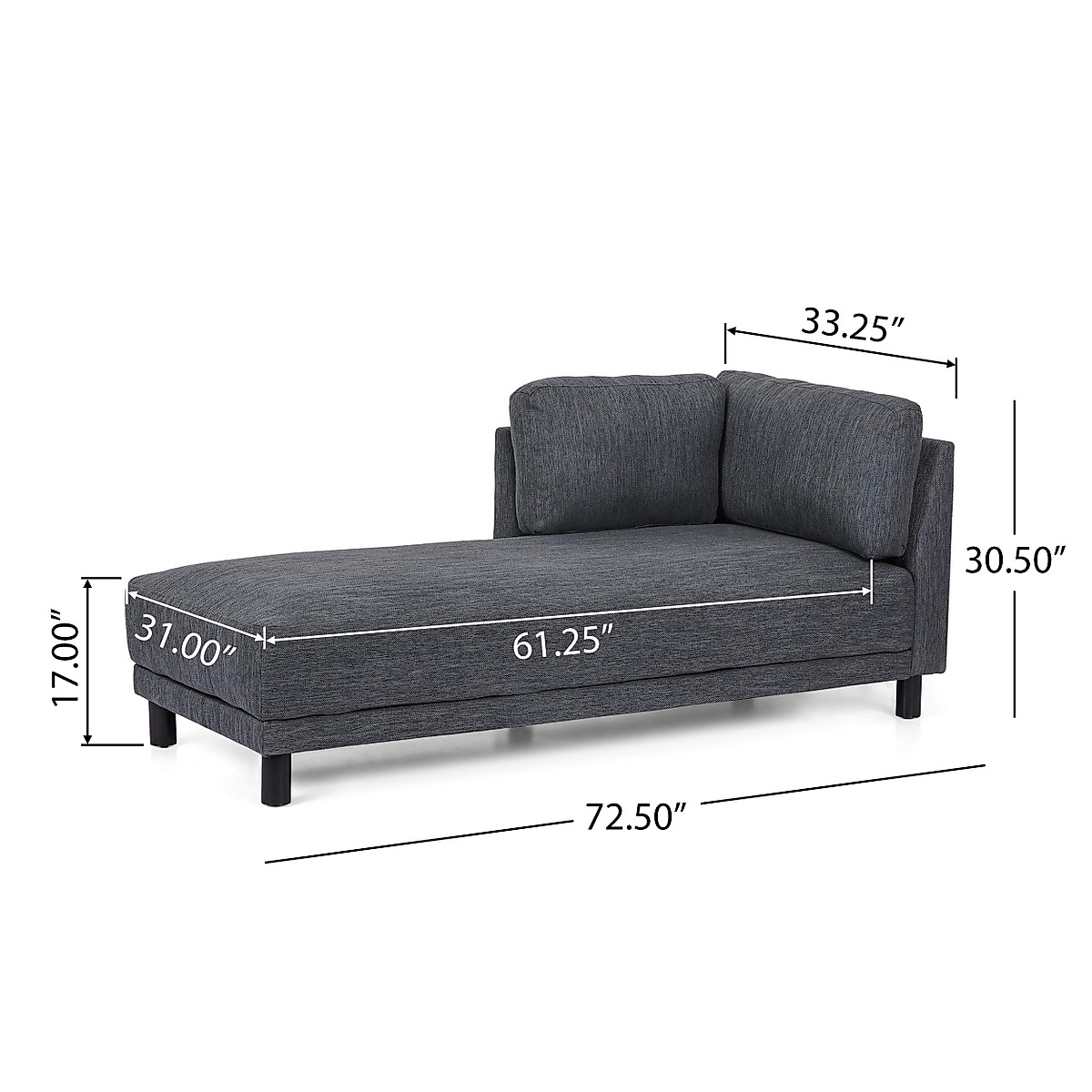 Christopher Knight Home Hyland Chaise Lounge, Charcoal + Black