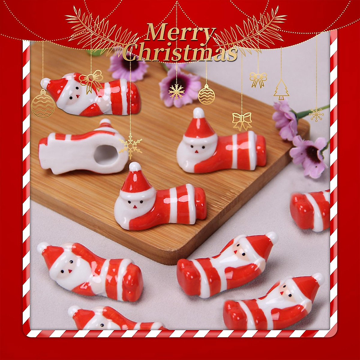 9 Pcs Christmas Ceramic Chopstick Rest Santa Claus Spoon Forks Knives Tableware Rest Set Perfect for Christmas Festive Gift Dinner Table Ornament