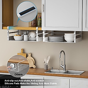 AmonHouseware 2 Pack Under Shelf Storage Basket Organizer,Adjustable Hanging Under Cabinet Add-on Storage Racks Slide-in Baskets Organizer for Laundry Room Kitchen Pantry Desk Bookshelf, White