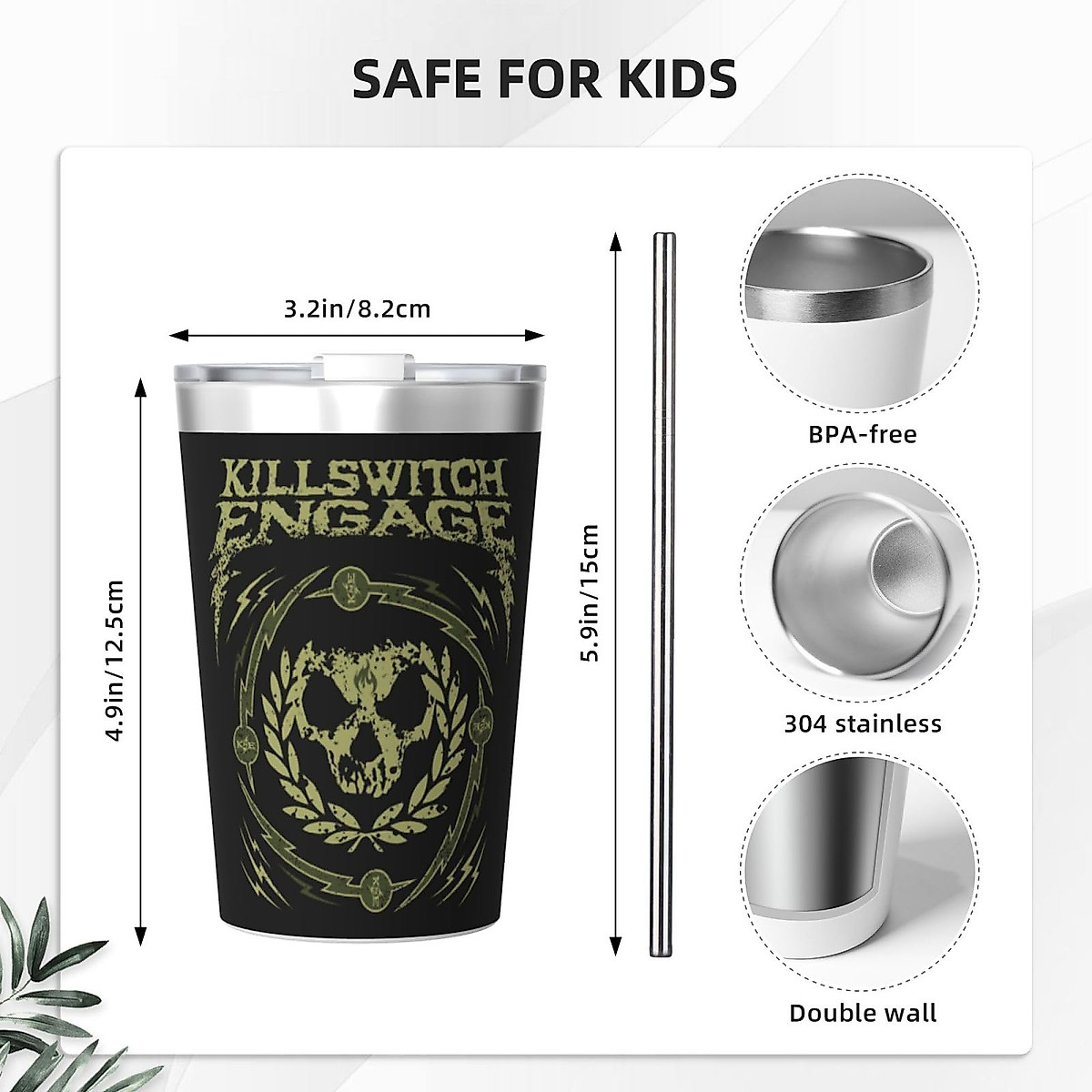 UALWORY Killswitch Music Engage Music Tumbler Cup 12oz Travel Coffee Mug with Lid and Straw Stainless Steel Insulated Mugs
