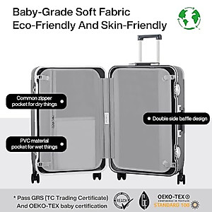 mixi Luggage Suitcase with Spinner Wheels, Upgrade Aluminum Frame PC Hardside Rolling Travel Suitcase with TSA Lock, 24'' Checked-in Trolley, Rock Gray