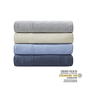 INK+IVY 100% Cotton Jersey Knit Heathered Fabric Sheet 13" Deep Pocket Modern All Season, Soft Bedding-Set, Matching Pillow Case, Queen, Navy, 4 Piece (II20-710)