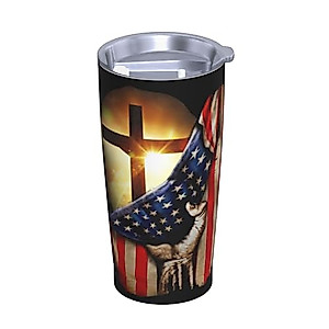 DEUASS American Christianity Cross Patriotic Flag 20oz Tumbler With Lid And Straw Stainless Steel Vacuum Insulated Coffee Travel Mug Thermal Cup For Outdoor