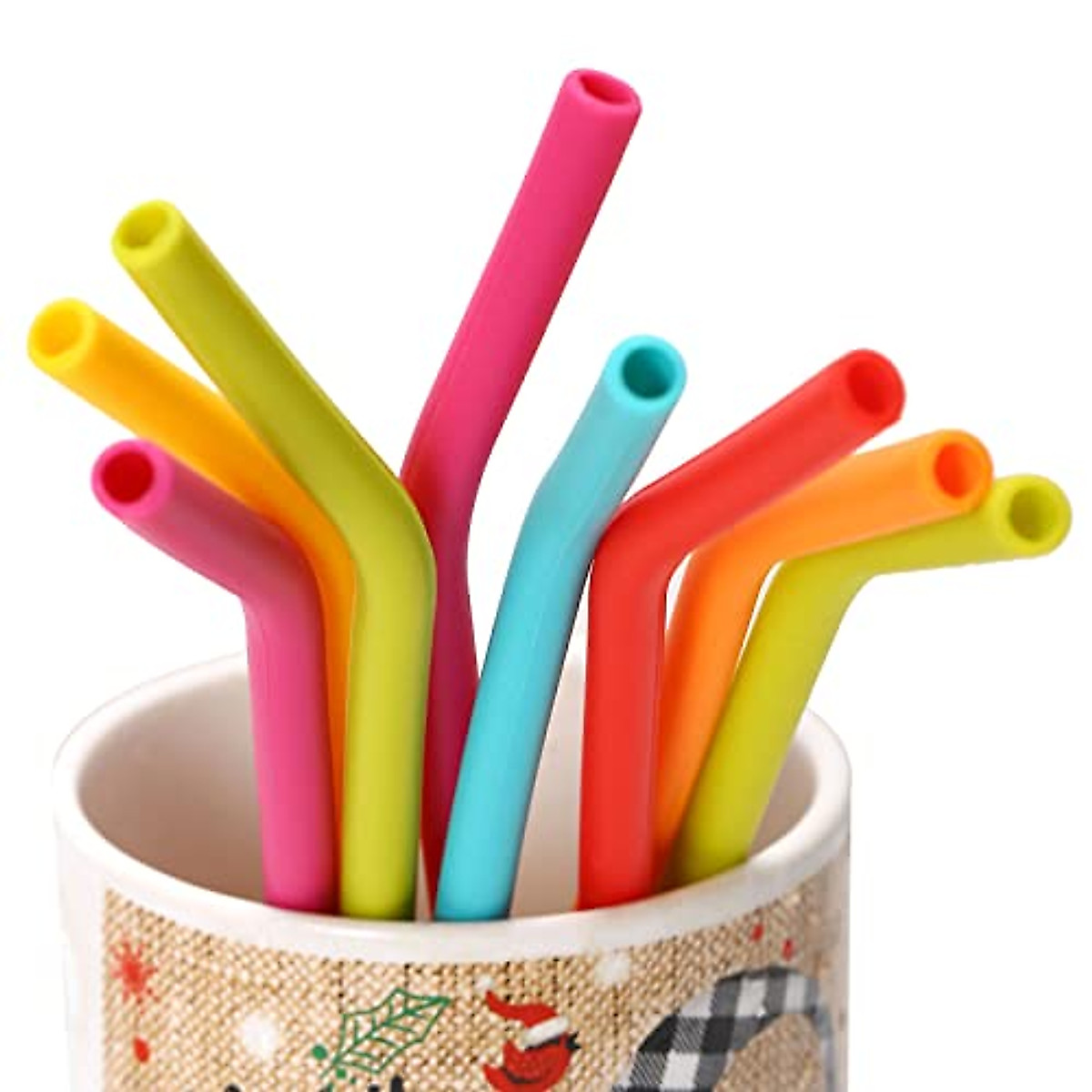 12 Pack Reusable Silicone Drinking Straws for 20 or 30oz Bottles- Flexible Straw with 2pc Cleaning Brushes BPA Free Multicolor (Diameter 7mm+10mm)