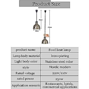 LINKANRUO 2 Pieces Professional Food Warmer, Commercial Buffet Heat Lamp, Catering Supplies, Keep Food Warm Equipment, Heat Pendant Light for Restaurant Home Cafeteria Use, Adjustable Height is 65-170