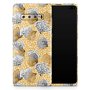 DesignSkinz Karamfila Yellow & Gray Floral V6 Protective Vinyl Decal Wrap Skin Cover Compatible with The Samsung Galaxy S20 (Screen Trim & Back Glass Skin)