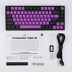 EPOMAKER TH80 SE Gasket 75% Mechanical Keyboard, NKRO Hot Swappable RGB 2.4Ghz/ Bluetooth 5.0/ Wired Gaming Keyboard with Poron/EVA Foam, 4000mah Battery (Black Purple, Flamingo Switch)
