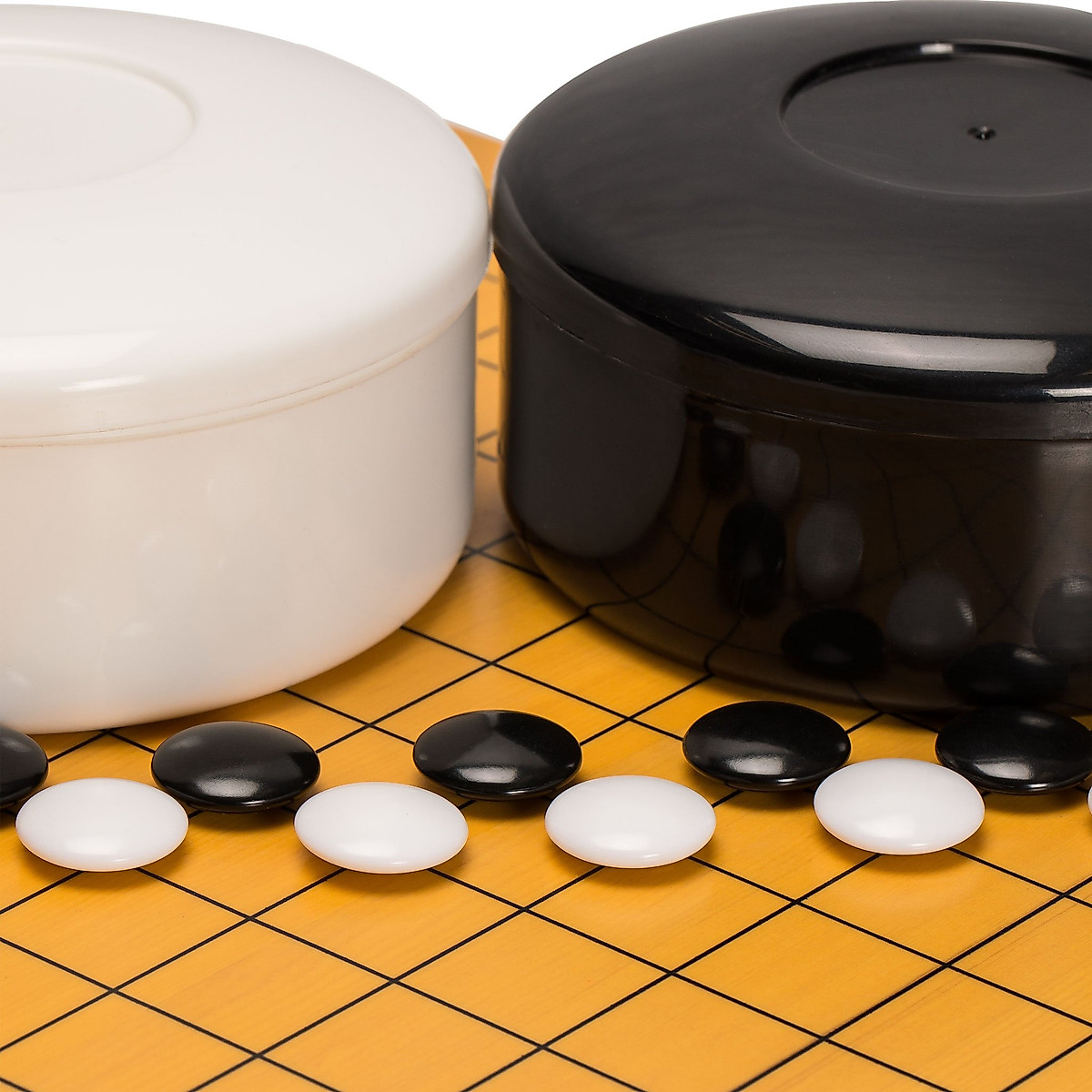 Yellow Mountain Imports Shin Kaya Beginner's Reversible 13x13 / 9x9 Go Game Set Board (0.8-inch) with Double Convex Melamine Stones - Classic Strategy Board Game (Baduk/Weiqi)