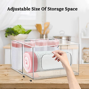 upcessory Acrylic Trash Bag Dispenser, 2 in 1 Extra Large Under Sink Garbage Bag Organizer, Kitchen Trash Bag Storage Holder with Lid for 13 30 33 Gallon Garbage Bag