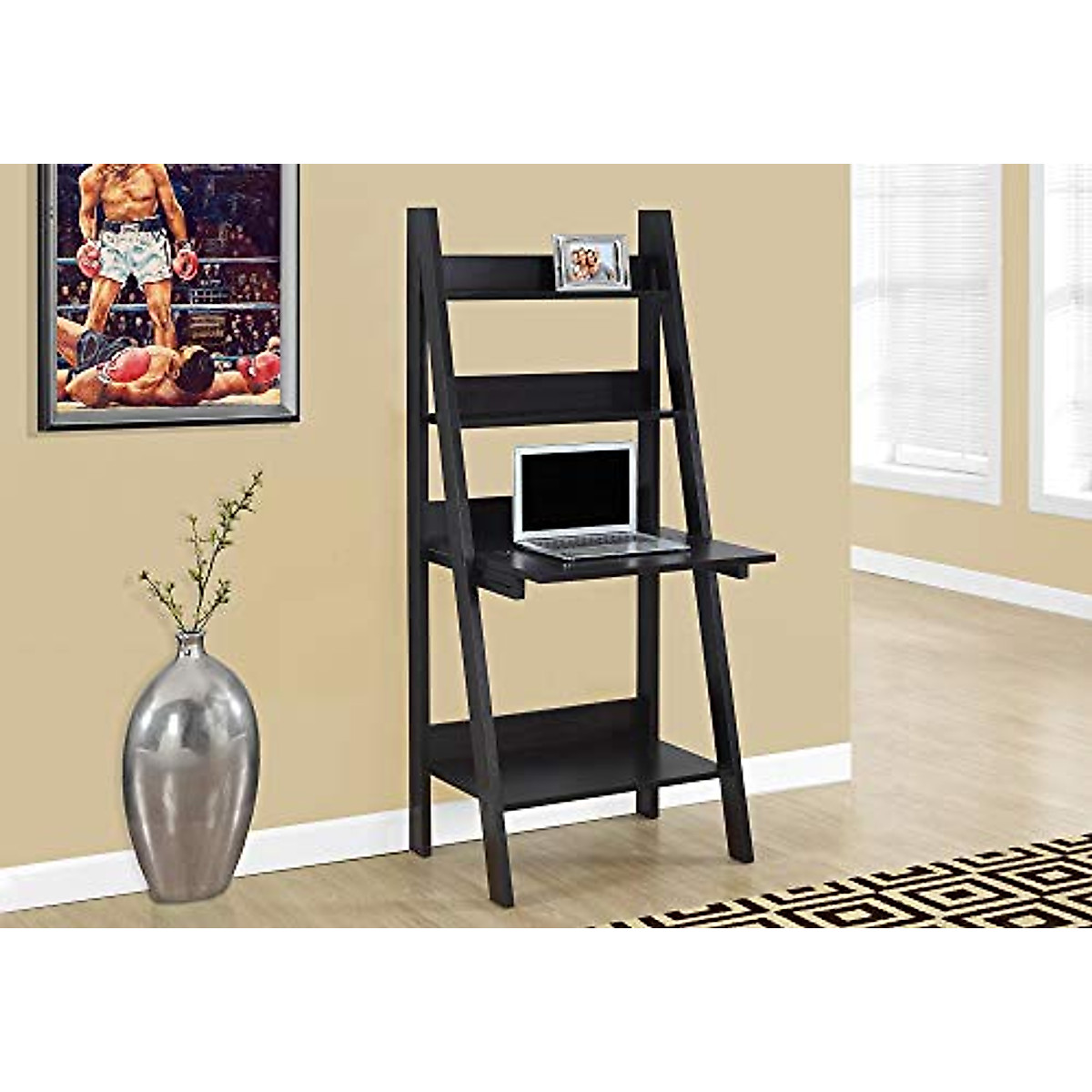 Monarch Specialties Tryy Ladder Desk - Bookcase - Wall Bookshelf - Stand Shelf, 61"H, Cappuccino