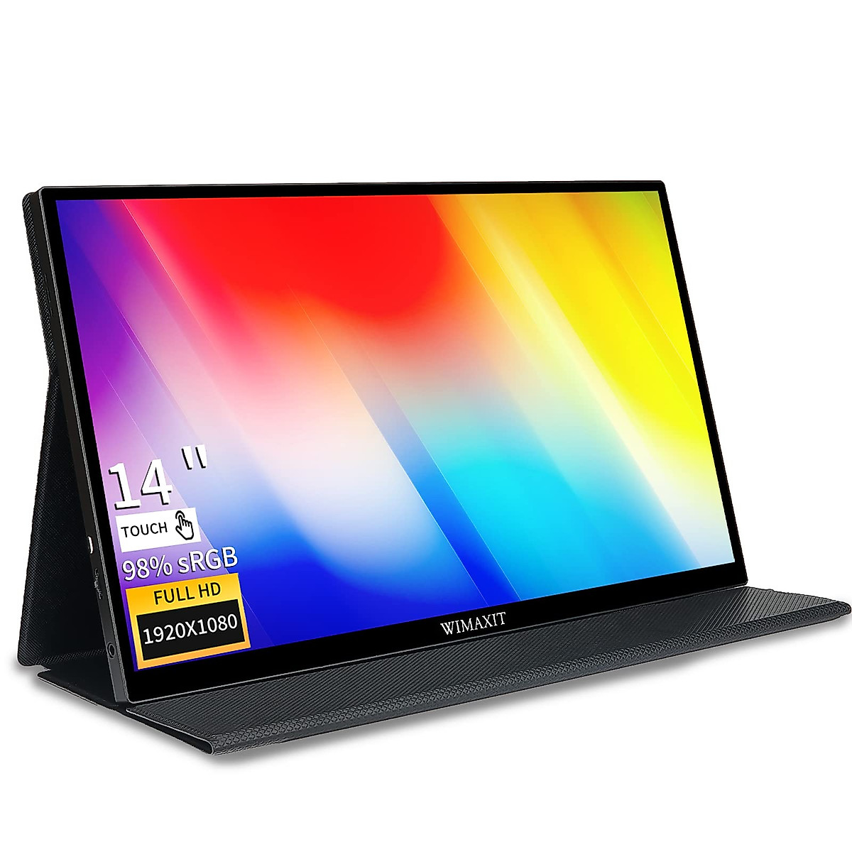 WIMAXIT 14" Portable Touch Monitor 1920x1080p Full HD Vesa Mount 98% sRGB Compatible with Laptop/PC/Game Console via HDMI/USB-C/3.5mm Audio Includes Cover Stand