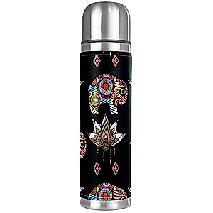 Vintage Lotus Ethnic Elephant Vacuum Insulated Water Bottle Stainless Steel Thermos Flask Travel Mug Coffee Cup Double Walled 17 OZ