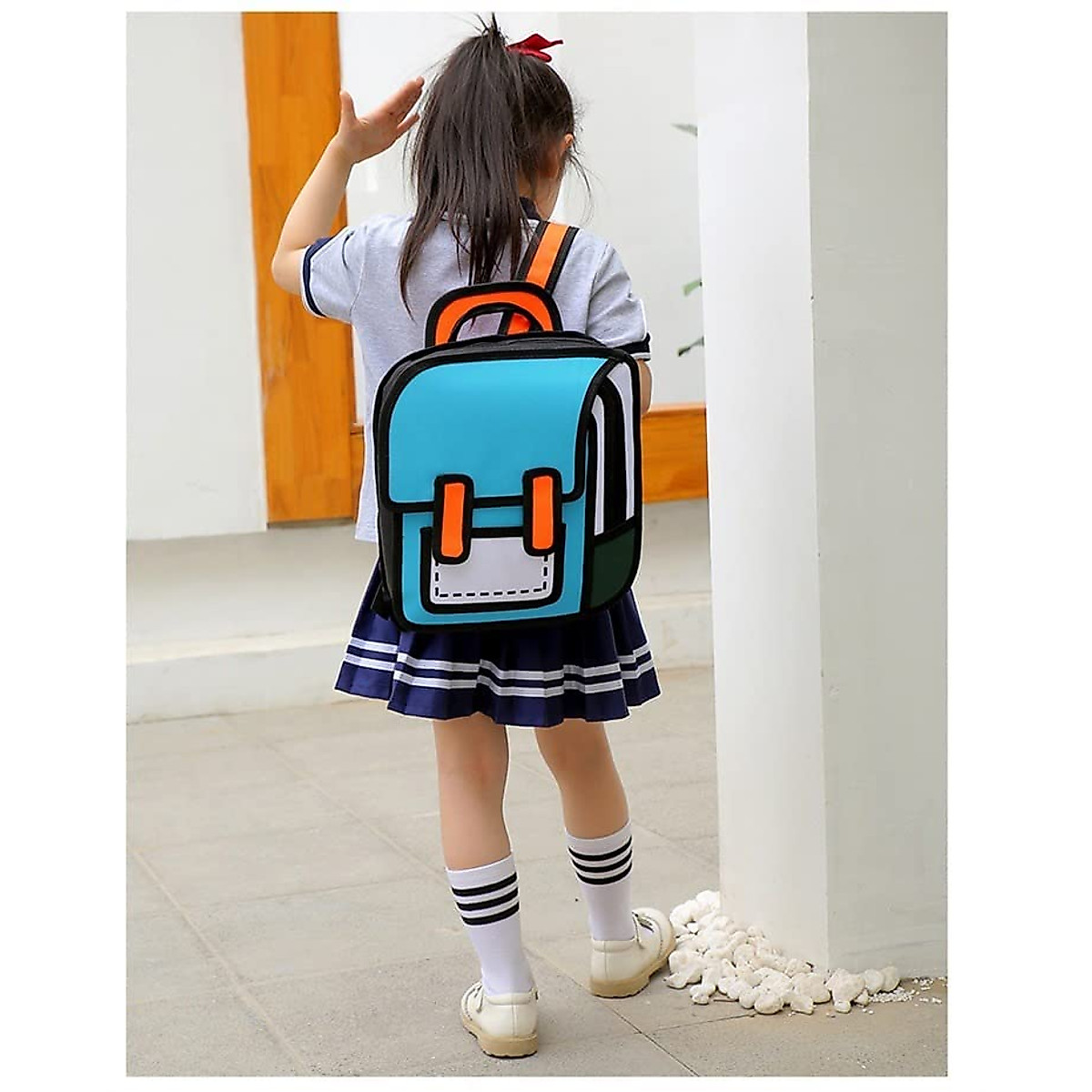 Yinilomo 3D Jump Style Kawaii Backpack Sketch Cute Cartoon 2D Drawing from Comic Paper Anime Bookbag School Supplies Fun Daypack (Blue)