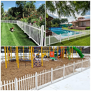 E&K 36"H x 84"W Vinyl White Picket Fence Panels Decorative Fencing for Front Porch Yard Garden Pool (20 Pickets, Scallop)