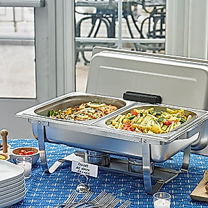 Sterno Foldable Frame Stainless Steel Chafing Dish Buffet Set, 8 Quart, Silver
