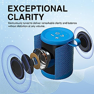 MEGATEK Portable Bluetooth Speaker, Loud HD Sound and Well-Defined Bass, IPX5 Waterproof, up to 10 Hours of Play, Aux Input, Wireless Speaker with Clip for Home, Outdoor and Travel (Teal)