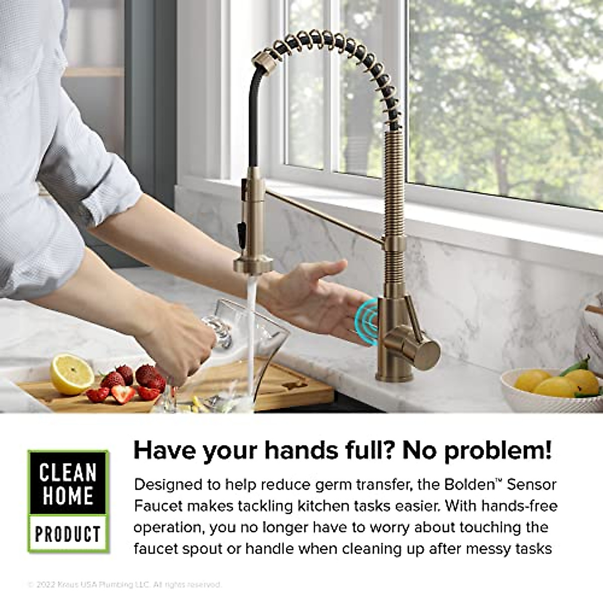 KRAUS Bolden Touchless Sensor Commercial Style 2-Function Single Handle Pull-Down Kitchen Faucet in Spot-Free Antique Champagne Bronze, KSF-1610SFACB
