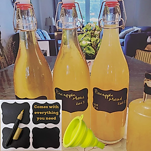 WILLDAN Giara Glass Bottle with Stopper Caps, Set of 6-33.75 Oz Swing Top Glass Bottles for Beverages, Oils, Kombucha, Kefir, Vinegar, Leak Proof Lids