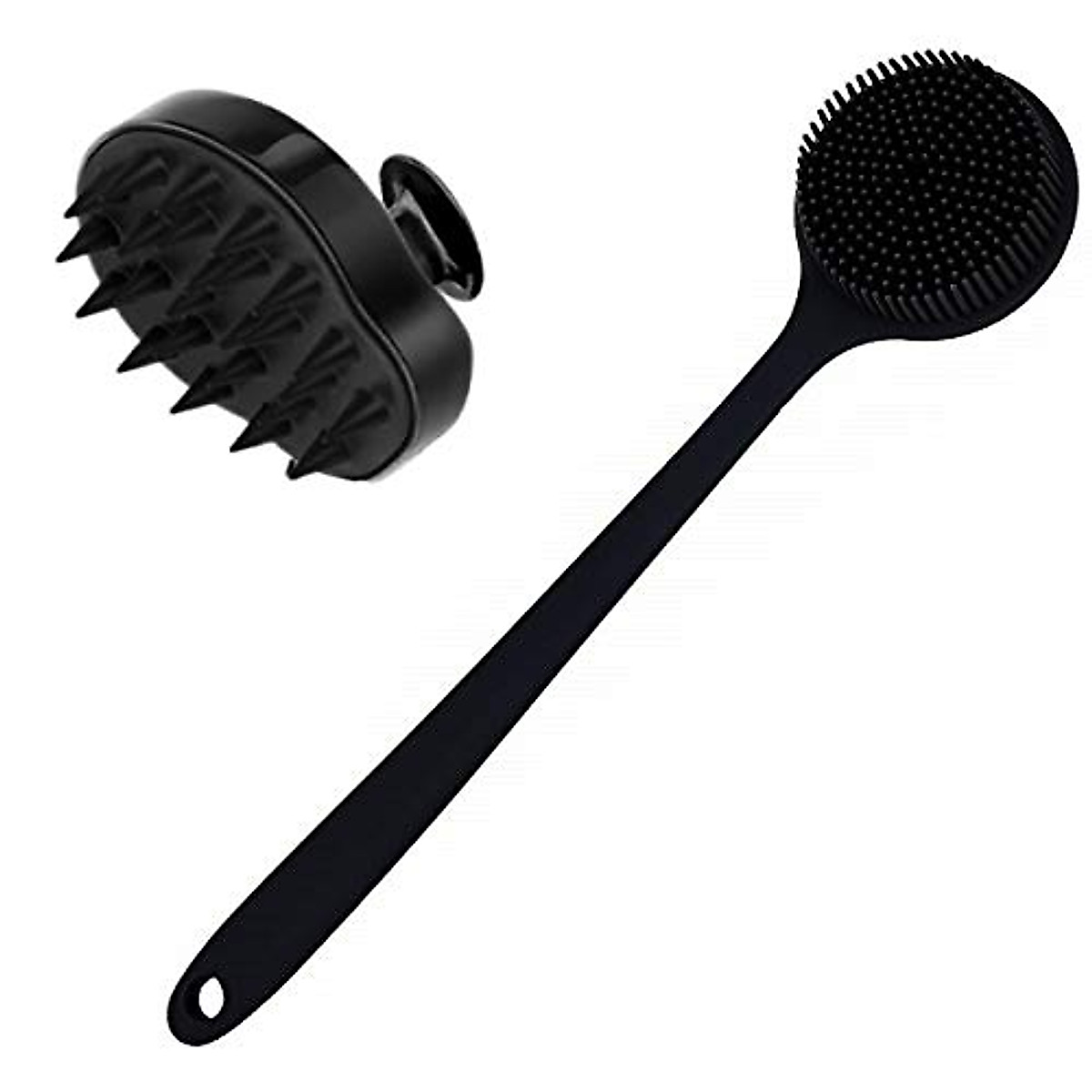 Cinlitek Silicone Body Scrubber & Scalp Massager, Long Handle Back Scrubber for Shower Brush,Exfoliating Body Scrubber, Shower Scrubber for Body Brush, Hair Dandruff Shampoo Brush for Men,Women&Kids