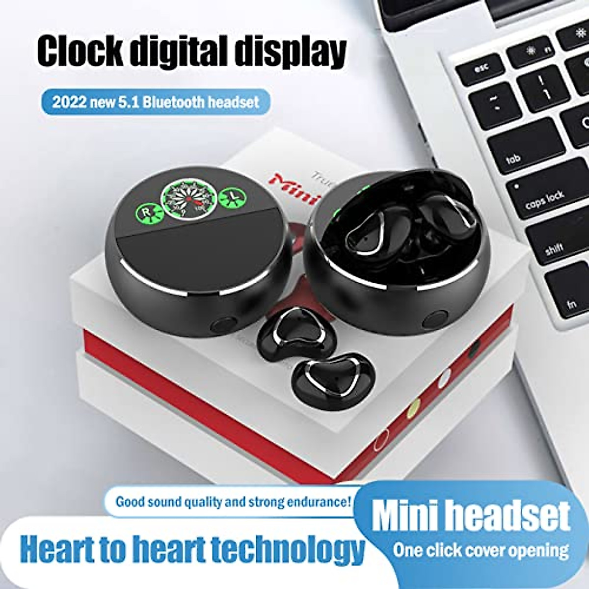 Wireless Earbuds,TWS Bluetooth 5.1 Headset IPX7 Waterproof True Wireless Headphones with Microphone Hi-Fi Sound in Ear Earphones for Music,Home Office (Gold)