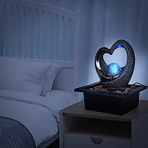 Ferrisland Tabletop Water Garden Zen Fountain with LED Light, Fountain Fengshui Indoor Decoration – Zen Meditation Tabletop Decorative Waterfall Kit with Submersible Pump for Office and Home Decor