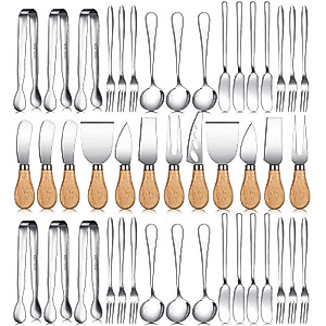 48 Pieces Cheese Knife Set Include 8 Pieces Stainless Steel Cheese Spatula Set with Wooden Handles 40 Pieces Stainless Steel Cheese Spatula Set for Birthday Wedding Christmas
