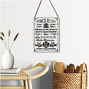 Farmhouse Porch Wooden Sign Wall Decor Rustic Porch Rules Chat Awhile Laugh Often Wood Plaque Hanging Sign Decoration for Home Door 8"x10"