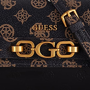 GUESS womens Zira Mini Crossbody Flap, Mocha Logo/Black, one size US