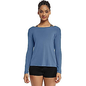 Muzniuer Long Sleeve Workout Shirts for Women Long Sleeve Yoga Tops Backless Yoga Tops Backless Open Back Cross Blouses Open Shirts GrayBlue XL
