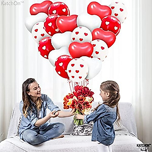 Red and White Valentines Day Balloons Latex - Pack of 40 | Heart Shaped Balloons for Valentines Day Decorations | Red Heart Balloons for Romantic Decorations Special Night | Valentines Decorations