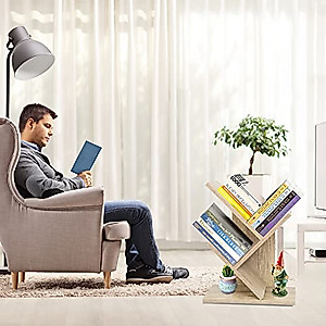 R RUISHENG Wood Tree Bookshelf, 3 Shelves Display Bookcase for Books/Magazines/CDs, Desk Standing Book Shelves Organizer for Office, Bedroom, Living Room