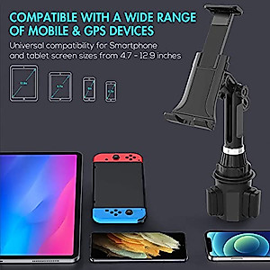 LUXMO Cup Holder Tablet Mount Phone Holder 2-in-1 for Car Truck Tablet Mount Adjustable Neck Extended Holder for Cell Phone iPhone Google Tablet iPad Air/Mini/Pro Samsung Galaxy Tablets