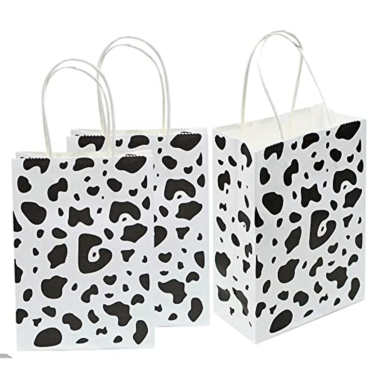 YYaaloa 30pcs Small Gift Bags with Handle Bulk 8.26 x 5.9 x 3.15 inch Cow Print White Party Favor Paper Shopping Bags for Kids Birthday Xmas Party Supplies (Small 30pcs)