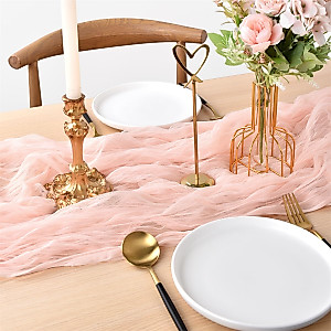 Joanlody Peach Cheesecloth Table Runner 10Ft Rustic Gauze Cheese Cloth Table Runner Boho Easter Spring Summer Table Runner for Wedding Bridal Baby Shower Decoration