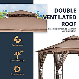 HAPPATIO 10' X 12' Outdoor Patio Gazebo, Outdoor Canopy Gazebo for Garden,Yard,Patio with Ventilation Double Roof with Mosquito Netting,Light Brown