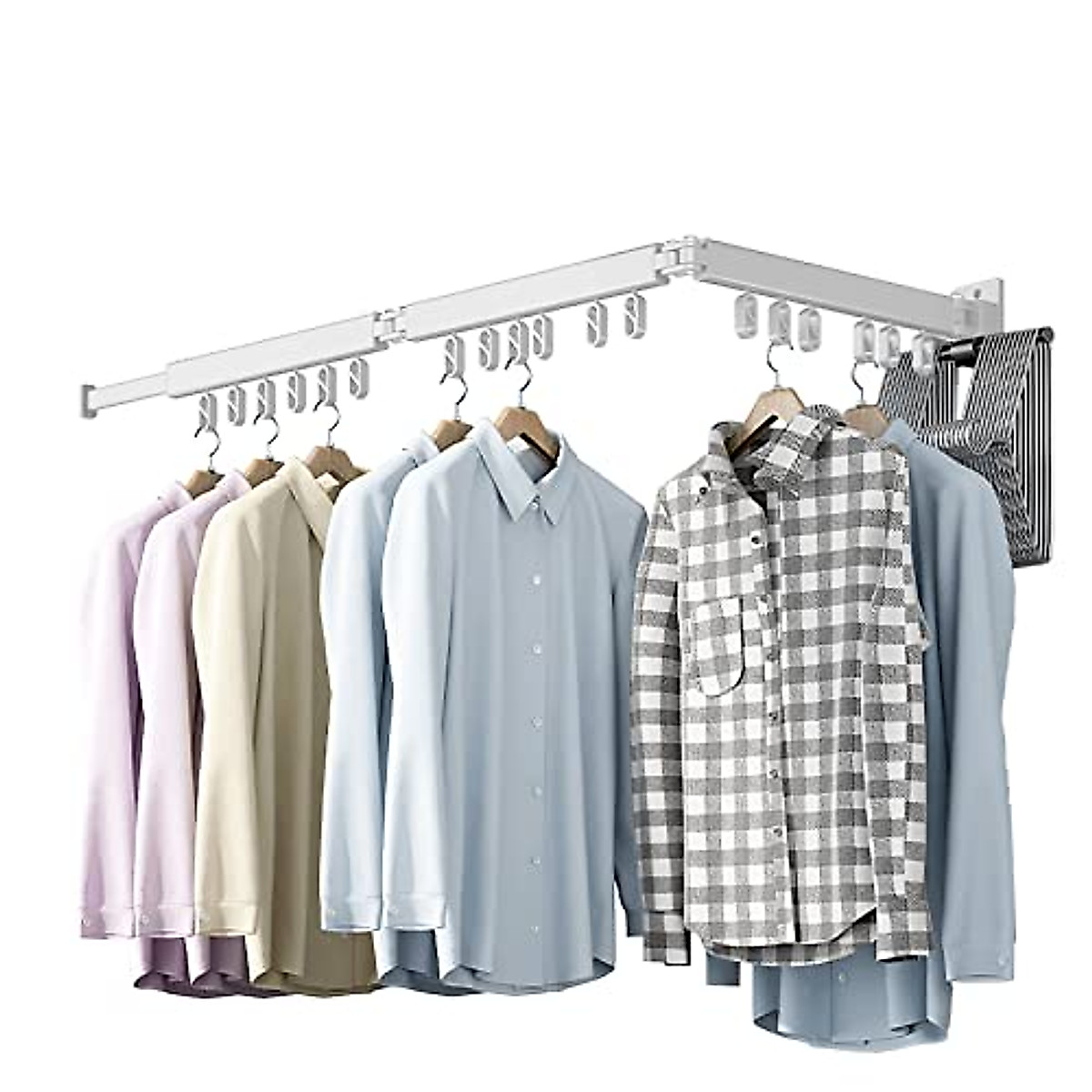 AZHZOLSK Clothes Drying Rack Laundry Space Saver Wall Mounted Retractable & Collapsible(Tri-Fold) Clothes Hanging 18 Windproof Hooks White Color Rack