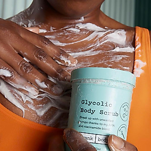 frank Body Glycolic Body Scrub | Vegan, Cruelty Free, Exfoliating Body Scrub | Helps to Fight Breakouts and Soothes Skin & Marks with AHA, Pumice, Witch Hazel, and Niacinamide | 8.82 oz / 250 g