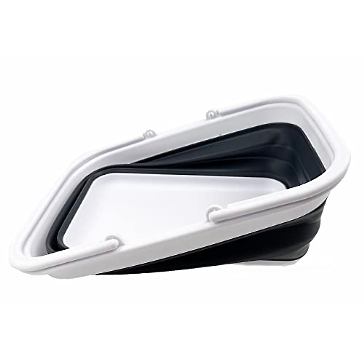 SAMMART 9.2L (2.37Gallon) Collapsible Tub with Handle - Portable Outdoor Picnic Basket / Crater - Foldable Shopping Bag - Space Saving Storage Container (White/Charcoal Black)