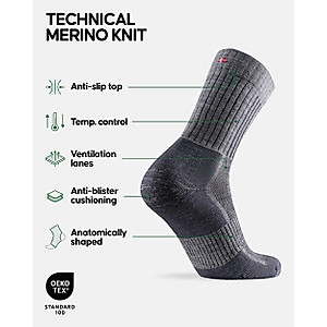 DANISH ENURANCE Premium Outdoor Hiking Socks, Merino Wool, Men & Women, 2 Pack, Light Grey, Large