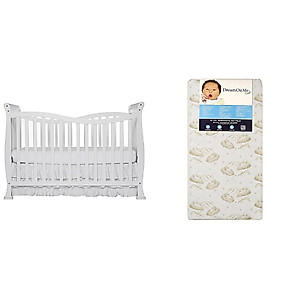 Dream On Me Violet 7 in 1 Convertible Life Style Crib with Dream On Me Spring Crib and Toddler Bed Mattress, Twilight
